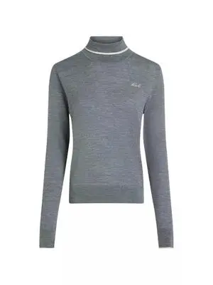 Karl Lagerfeld Wool Turtleneck Sweater With Embroidered Logo - Grey