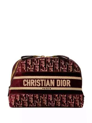 Dior 2021 Oblique Embroidered Velvet Cosmetic Pouch - Red
