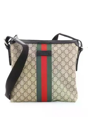 Gucci Web Messenger Bag Gg Coated Canvas Medium Crossbody Bag - Black