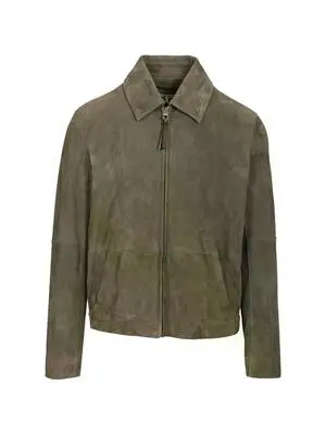 Loewe Zip-up Jacket In Suede Lambskin - Green