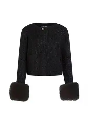 Karl Lagerfeld Faux Fur-trim Knitted Cardigan - Black