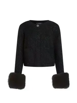 Karl Lagerfeld Faux Fur-trim Knitted Cardigan - Black