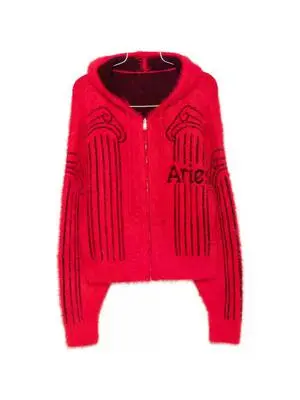 Aries Column-print Zip-fastening Hoodie - Red