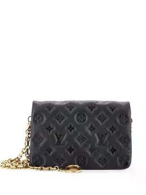 LOUIS VUITTON Coussin Pochette Monogram Embossed Lambskin Crossbody Bag - Black
