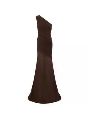 Alex Perry One-shoulder Ruched Gown - Brown