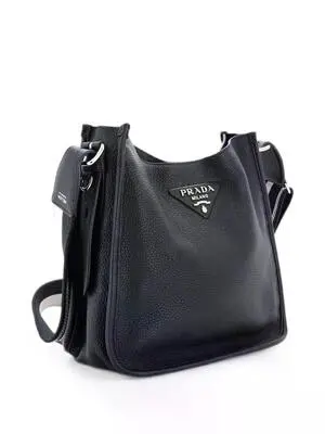 Prada Logo Strap Leather Medium Hobo Bag