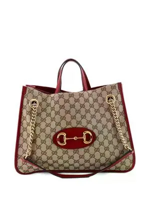 Gucci Horsebit 1955 Chain Gg Canvas With Leather Medium Tote Bag - Brown