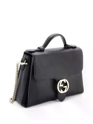 Gucci Interlocking Top Handle Bag Leather Small Shoulder Bag - Black