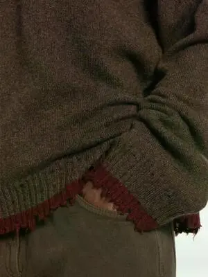 UMA WANG Distressed-effect Ribbed-trim Sweater