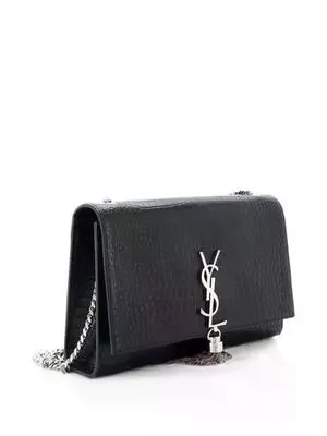 Saint Laurent Monogram Tassel Crocodile Embossed Leather Medium Crossbody Bag