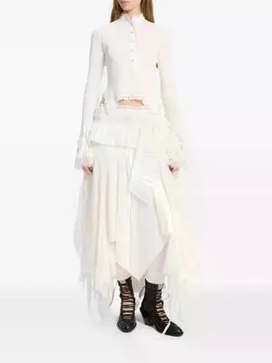 ANN DEMEULEMEESTER Lace-trim Ribbed Top - White