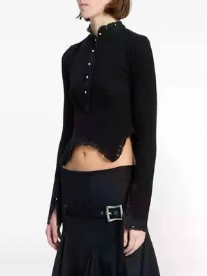 ANN DEMEULEMEESTER Lace-trim Cropped Ribbed Top