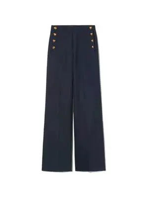 NILI LOTAN Reed Button-embellished Trousers - Blue