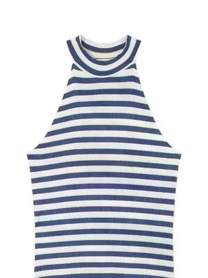 EA7 Striped Halterneck Ribbed Knit Maxi Dress