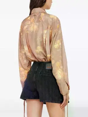 DIESEL® Floral-print Habotai Silk Shirt With Pussy Bow