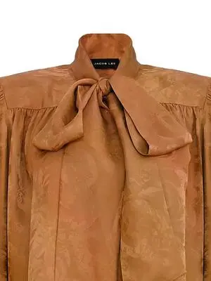 JACOB LEE Silk Floral Jacquard Pussy-bow Blouse