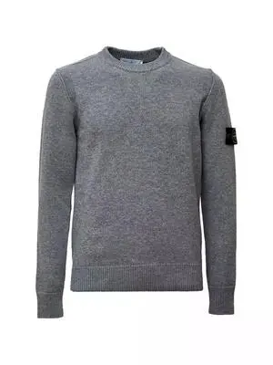 Stone Island Logo-patch Crew-neck Wool Sweater - Grey