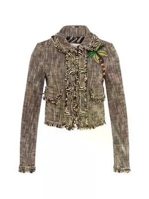 MAISON COMMON Palm-embroidered Tweed Jacket - Brown