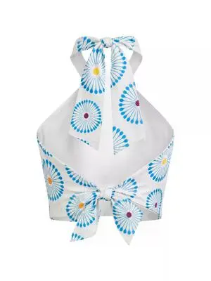 CALA DE LA CRUZ Floral Print Halterneck Cropped Top