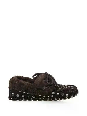 STRATEGIA SHOES Studded Shearling-trim Loafers - Brown