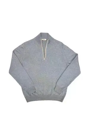 FIORONI CASHMERE Quarter-zip Long-sleeve Sweater - Blue