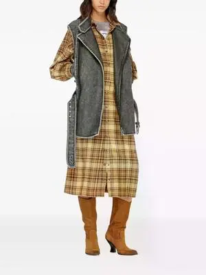 DIESEL® Checked Cotton Flannel Midi Shirt Dress With Wide Belt