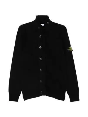 Stone Island Compass High-neck Cardigan - Black
