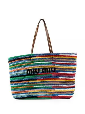 MIU MIU Crochet-knit Logo-embroidered Tote Bag