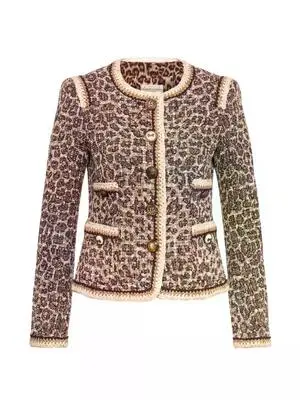 MAISON COMMON Leopard-print Tweed Jacket - Brown