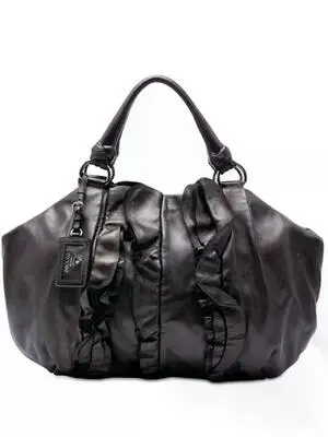 Prada 2010-2026 Metallic Nappa Mordore Ruffle Tote Bag - Brown