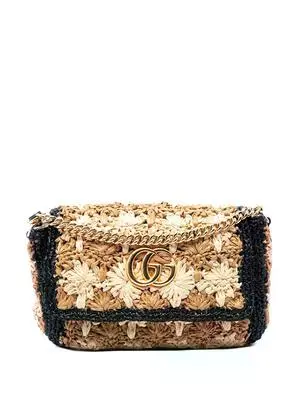 Gucci Small Gg Marmont Raffia Crossbody Bag