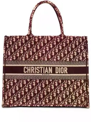 Dior 2019 Large Oblique Embroidered Canvas Book Tote Bag - Red