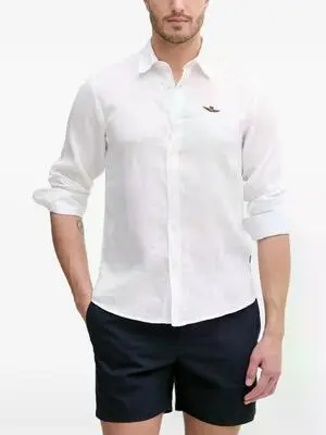 AERONAUTICA MILITARE Logo-embroidered Linen Shirt - White