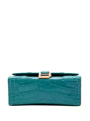 Balenciaga 2020 Croc Embossed Calfskin Hourglass Top Handle Bag Xs Satchel - Blue