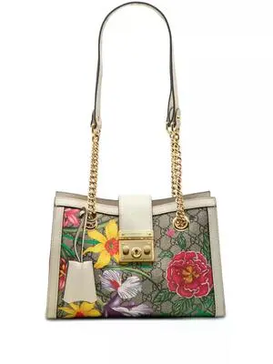 Gucci 2016-2026 Small Gg Supreme Flora Padlock Tote Bag - Neutrals