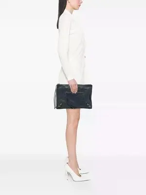 Balenciaga Lambskin Leather Zip Around Flat Clutch Bag - Grey