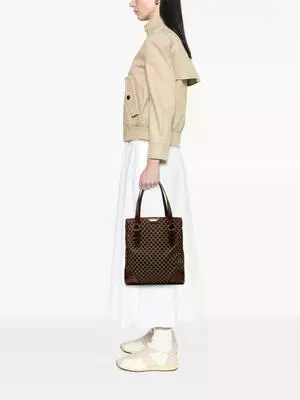 Celine Macadam Canvas Tote Bag With Croc-embossed Leather Trim