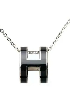 Hermès Palladium Plated Enamel Pop H Pendant Necklace - Black