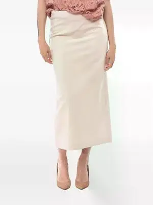 SUPER BLOND Rear-slit Pencil Midi Skirt - Neutrals