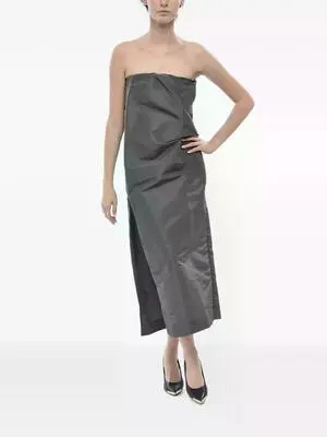 SUPER BLOND Strapless Silk Midi Dress - Grey