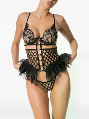 GOD SAVE QUEENS Lace-trimmed Ruffled Bodysuit