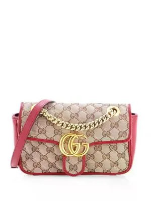 Gucci Gg Marmont Flap Bag Diagonal Quilted Gg Canvas With Leather Mini Crossbody Bag - Brown