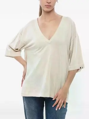 Extreme Cashmere Nº406 V-neck Oversized T-shirt - Neutrals