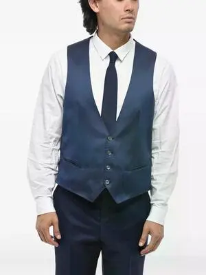 Corneliani Pinpoint Jetted-pockets Waistcoat - Blue