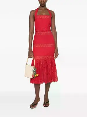 SELF-PORTRAIT Lace-panelled Belted Midi Dress
