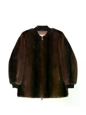 ERMANNO FIRENZE Faux-fur Zip-up Jacket - Brown