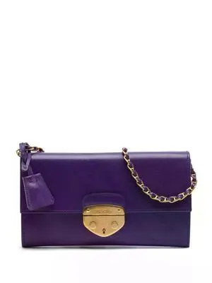 Prada Saffiano Sound Lock Wallet On Chain Crossbody Bag - Purple