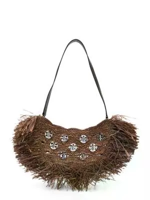 Rabanne Crescent Moon Fringed Shoulder Bag - Brown