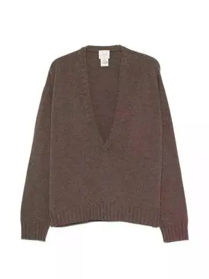ALYSI V-neck Ribbed Trim Sweater - Brown