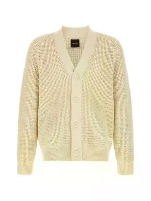 BOSS Honeycomb-knit V-neck Cardigan - Neutrals
